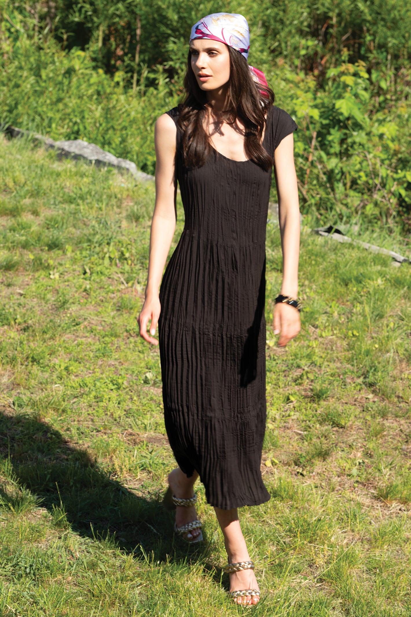 Alison Sheri A45240 Black Pleated Crinkle Midi Dress – Rouge Boutique ...