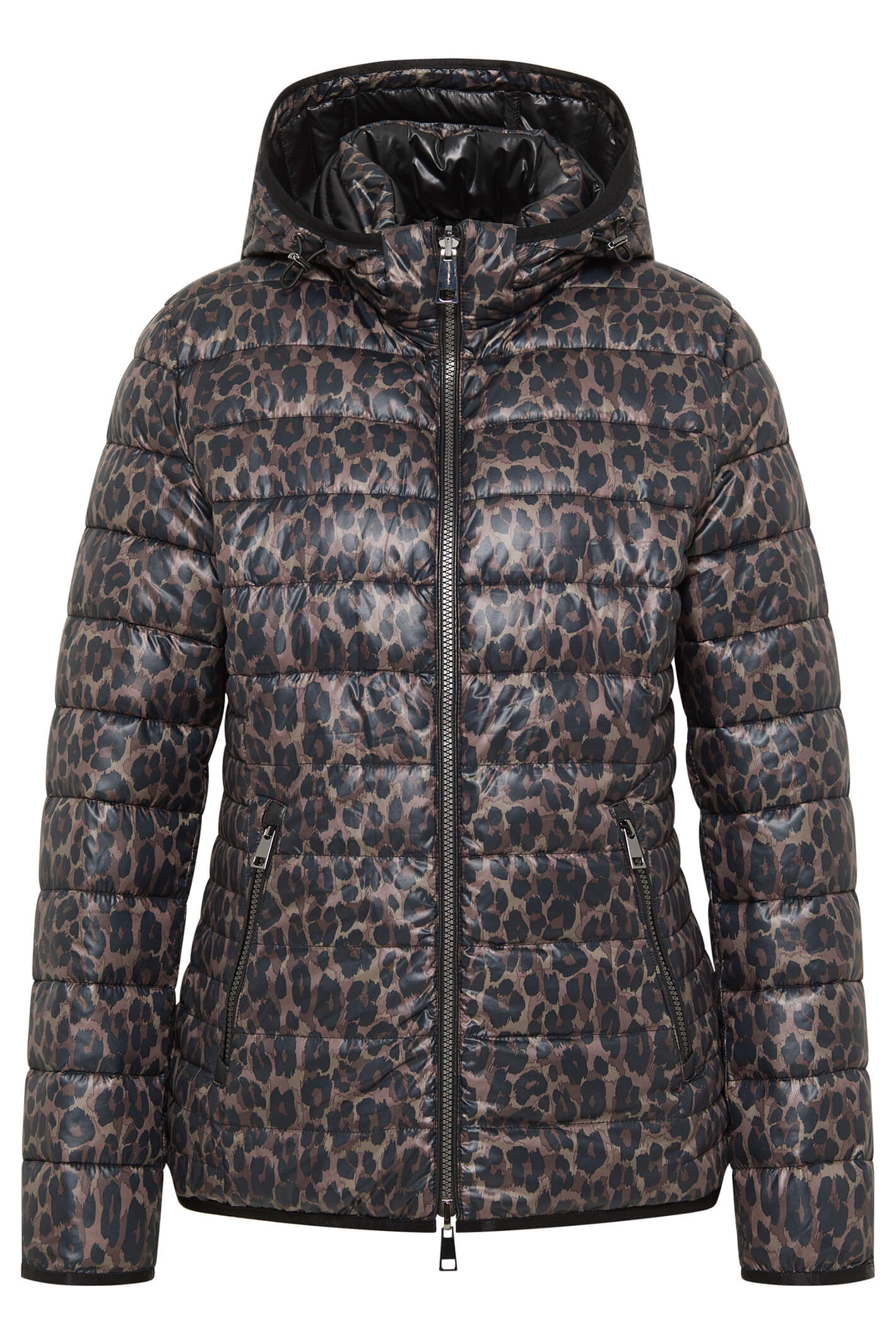 Barbara Lebek 31200032 Black Animal Print Down Free Reversible Coat ...