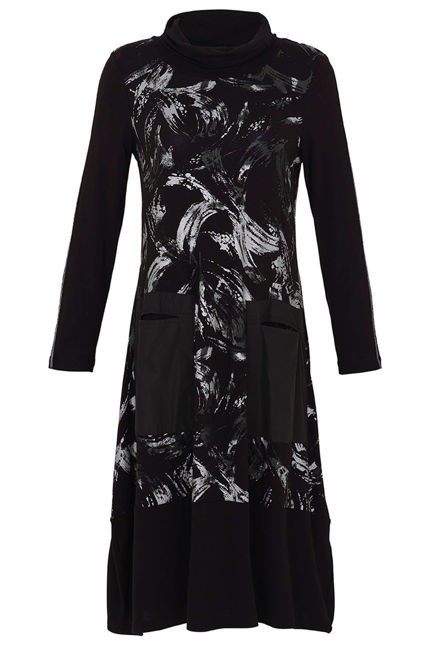 Dolcezza 73145 Black Brush Strokes Print Cowl Neck Dress – Rouge ...