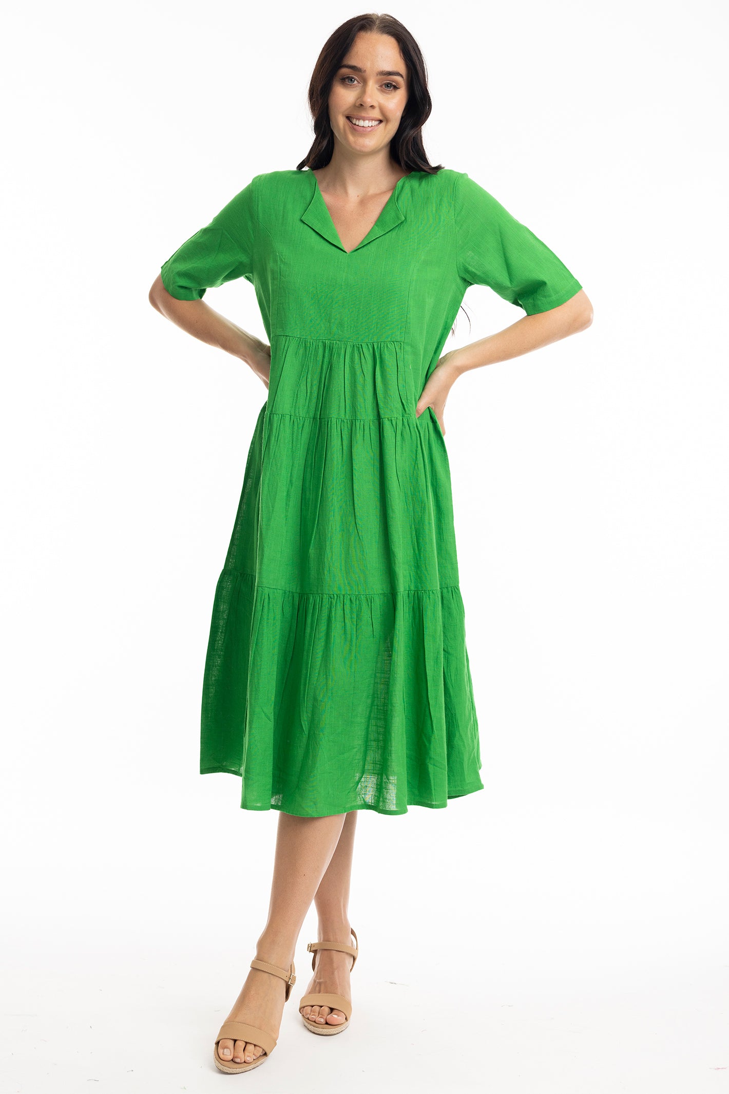 Orientique 51897 Green Parakeet Short Sleeved Midi Dress – Rouge ...